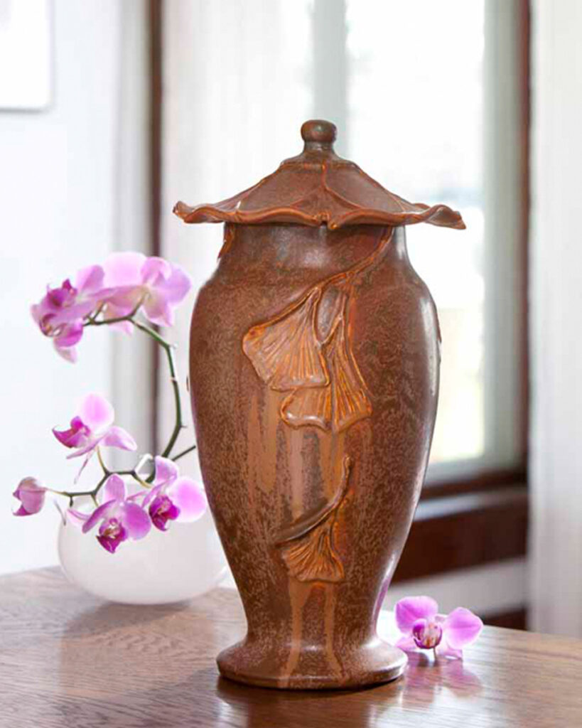 Ginkgo Large Lidded Urn - Ephraim Pottery